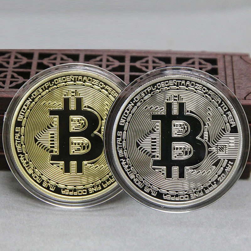 BitCoin Art Collection Gold, Silver Plated Bit Coin with Plastic Case ...