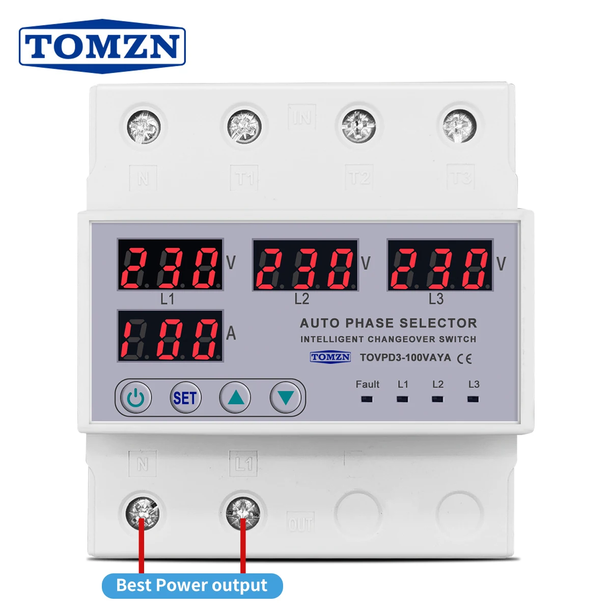 100A TOMZN 3 phase 3P+N Din rail phase selector adjustable Over and ...