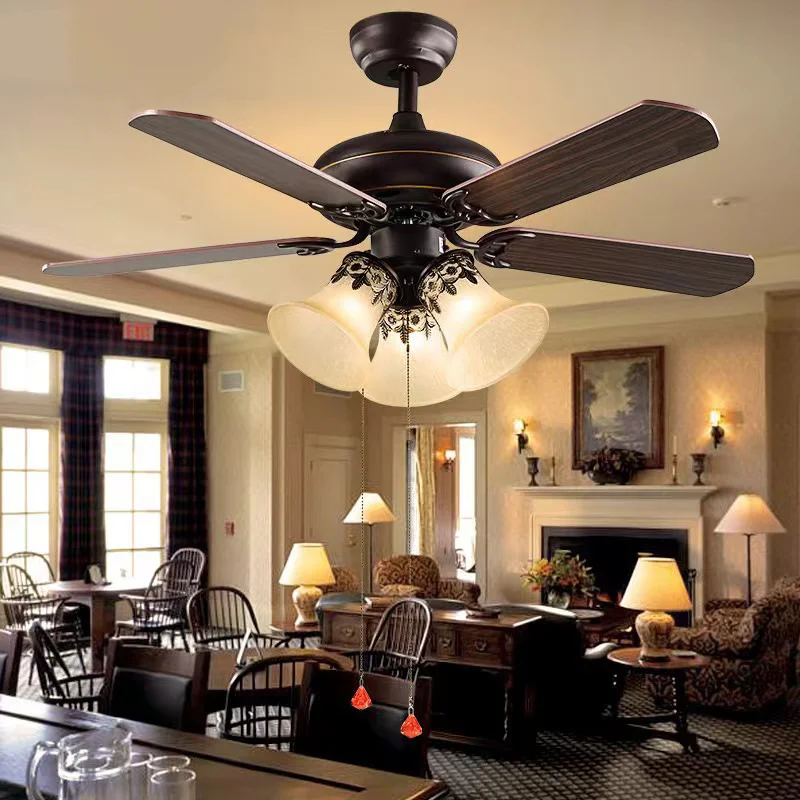 American-rural-retro-ceiling-fan-with-light-remote-control-European ...