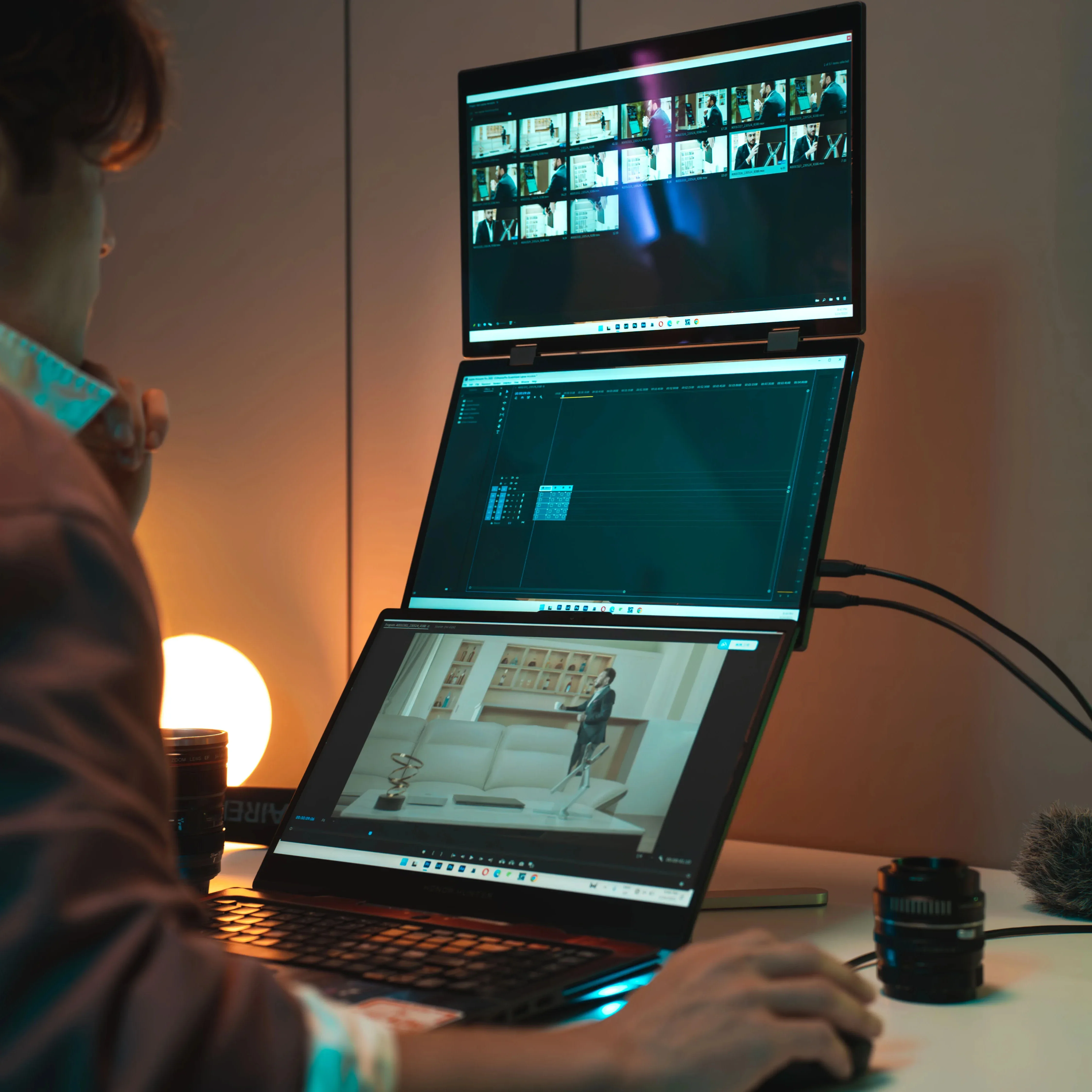 Monitores-duplos-dobr-veis-para-laptop-o-monitor-triplo-mais-flex-vel ...