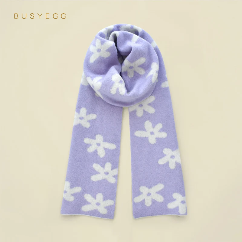 Sweet Light Purple Flower Children's Wool Scarf Girl's Autumn Winter ...