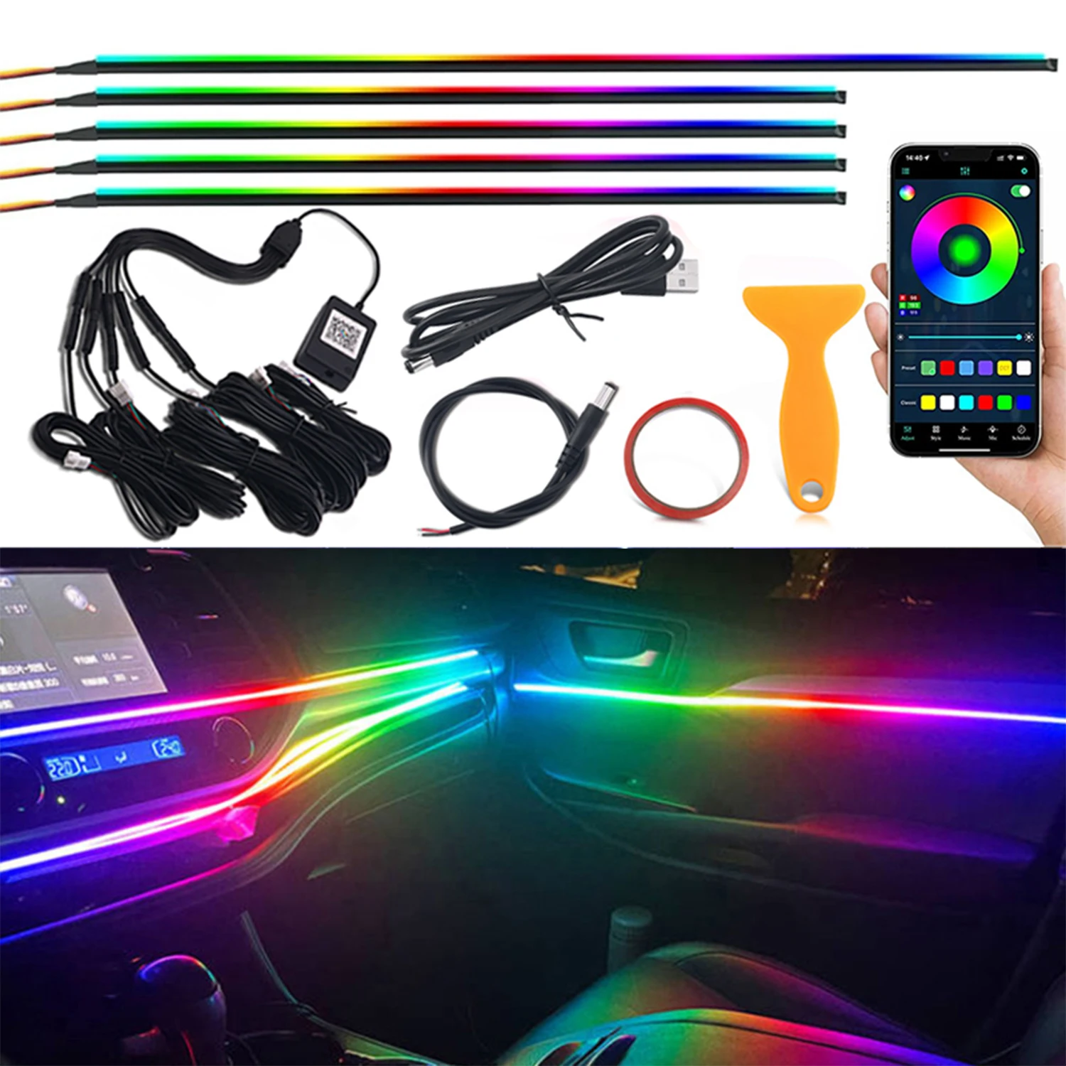 2-5-6-In-1-Car-LED-Ambient-Lights-Symphony-Rainbow-Interior-RGB-Neon ...