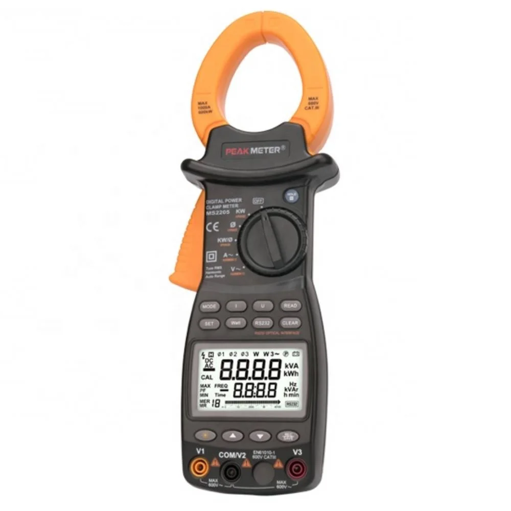 MS2205 3 상 디지털 역률 클램프 미터 다기능 고조파 전력 테스터, 테스트 프로브 포함| | - AliExpress