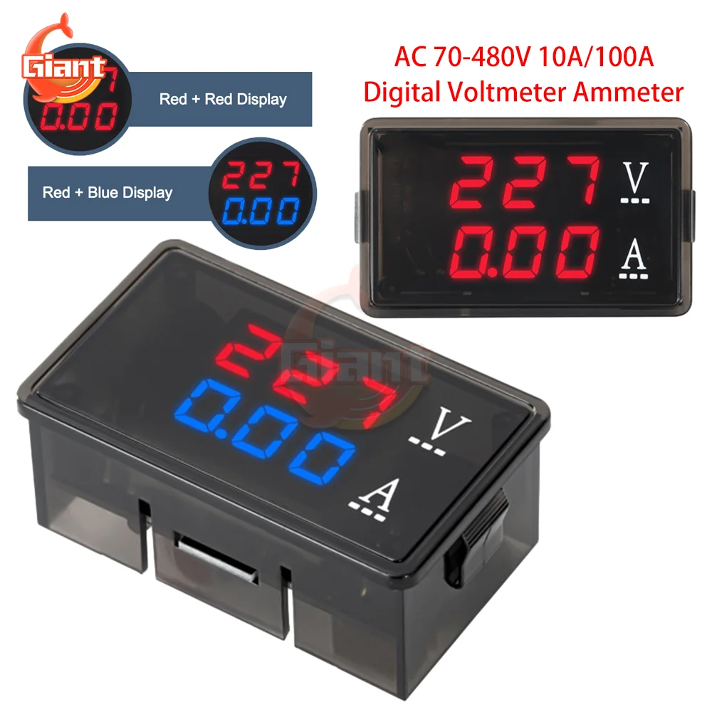 AC-70-480V-10A-100A-Digital-Voltmeter-Ammeter-Dual-Display-Voltage ...