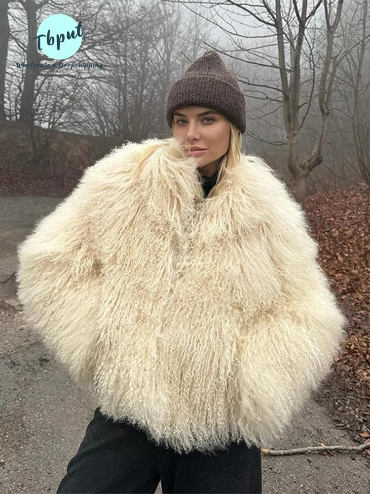 Lady Warm Furry Faux Fur Coat Women Casual Fashion Turn-down Collar ...