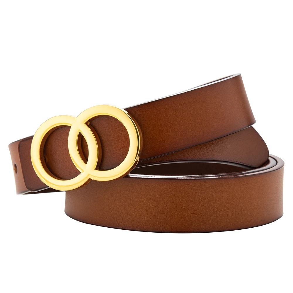 Luxury-Designer-Brand-Leather-Belt-for-Women-with-Double-Ring-Golden ...