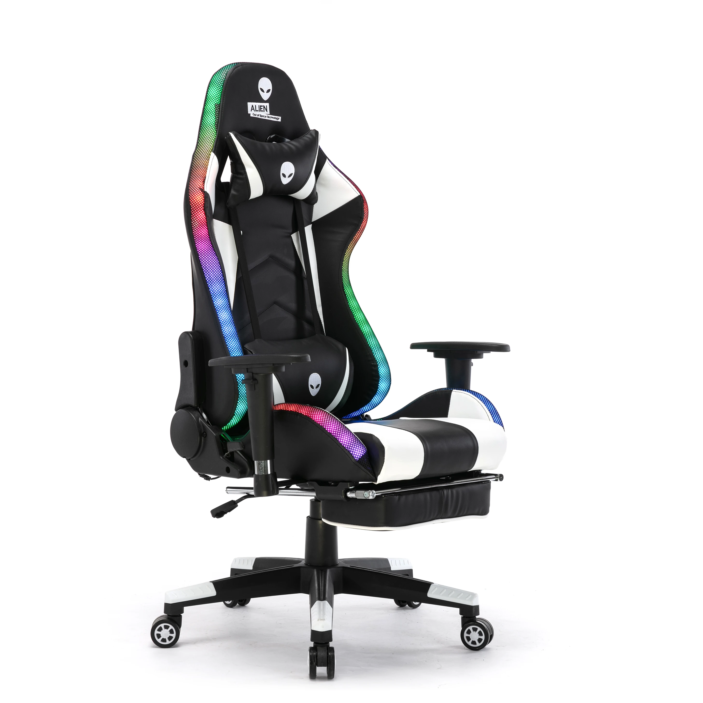 Cyber-Cafe-Gaming-Chair-Ergonomic-Reclinable-Swivel-Black-White-Gaming ...