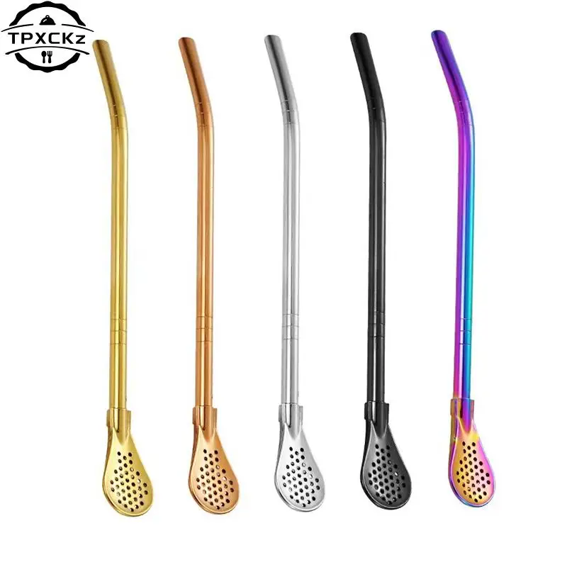 Colorful 304 Stainless Steel Tea Drinking Straws Spoon Yerba Mate Tea ...