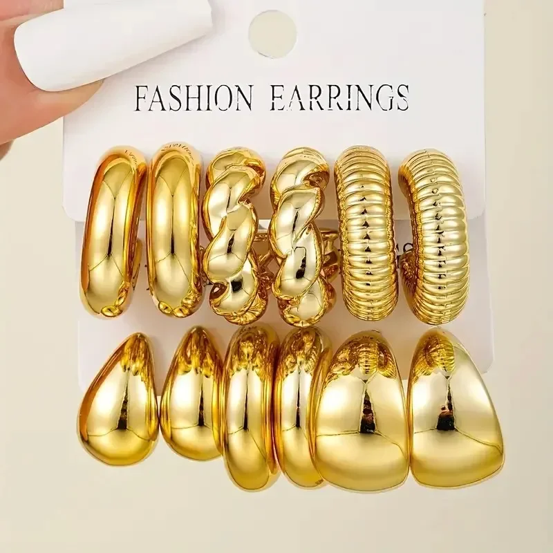 Juego-de-pendientes-de-Metal-trenzado-para-mujer-aretes-hipoalerg-nicos ...