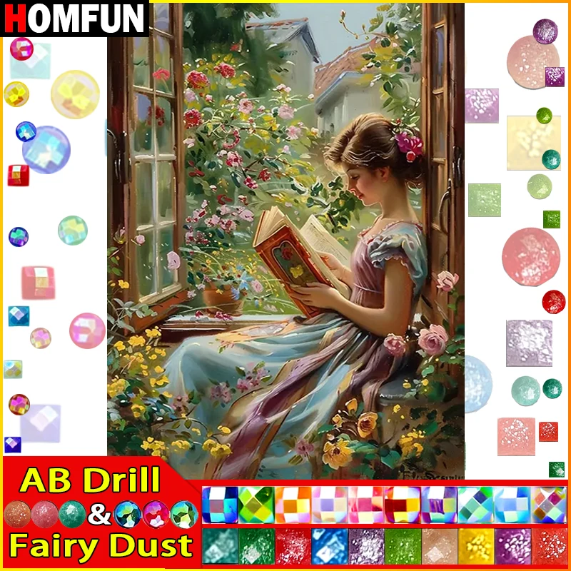 HOMFUN Fairy Dust AB Diamond Painting "Portrait Girl Flower" Full ...