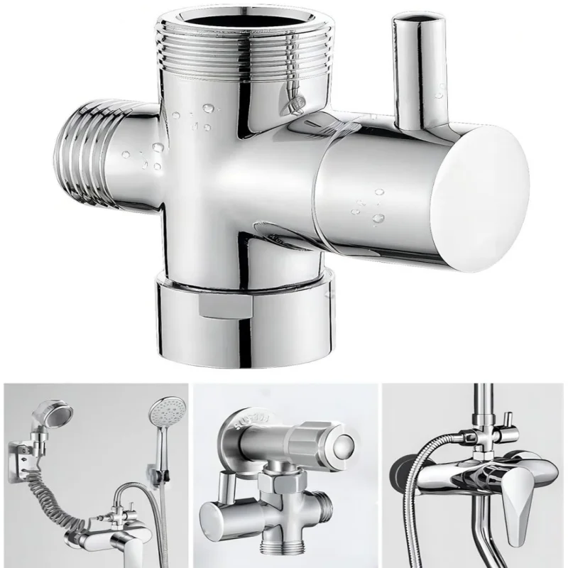 Brass-Metal-Shower-Arm-Diverter-Valve-3-Way-Water-Separator-G1-2-Shower ...
