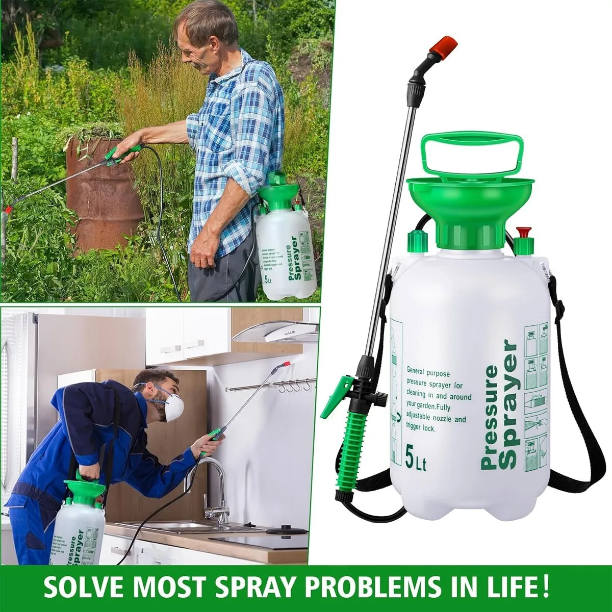 5L Garden Pressure Sprayer – Portable Hand Pump Chemical Weed Spray ...