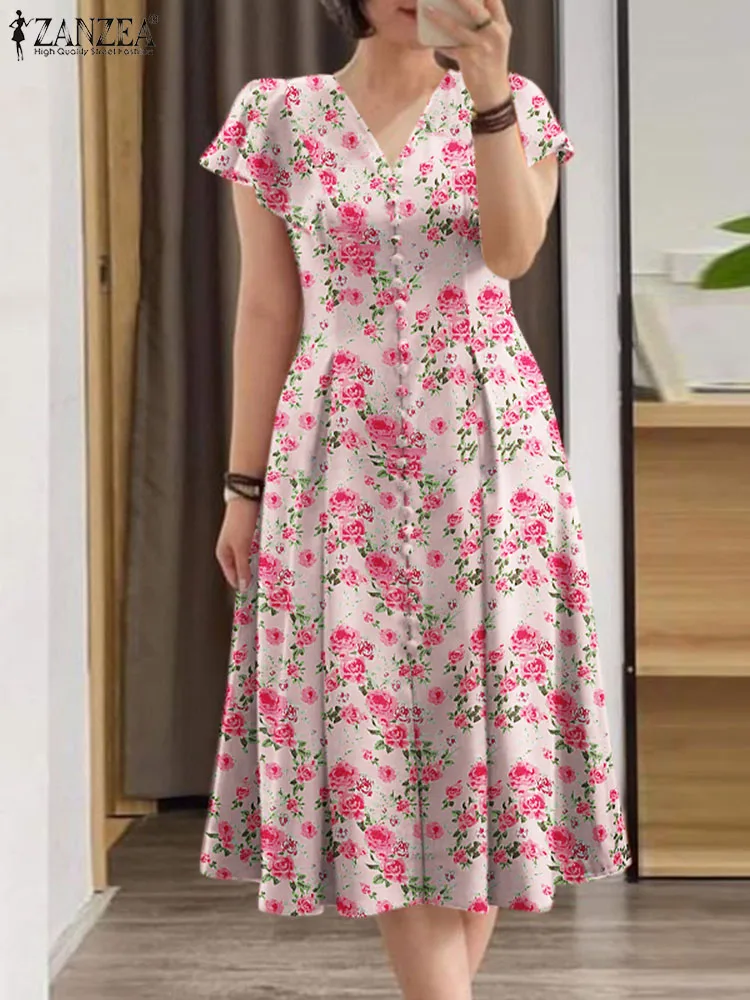 Elegant-Floral-Dress-ZANZEA-Women-Summer-Short-Sleeve-Party-Sundress ...