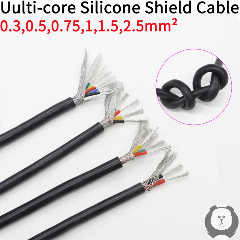 Sq 0.3 0.5 0.75 1 1.5 2 2.5mm Soft Silicone Rubber Shielded Cable 2 3 4 6 Cores Insulated ...