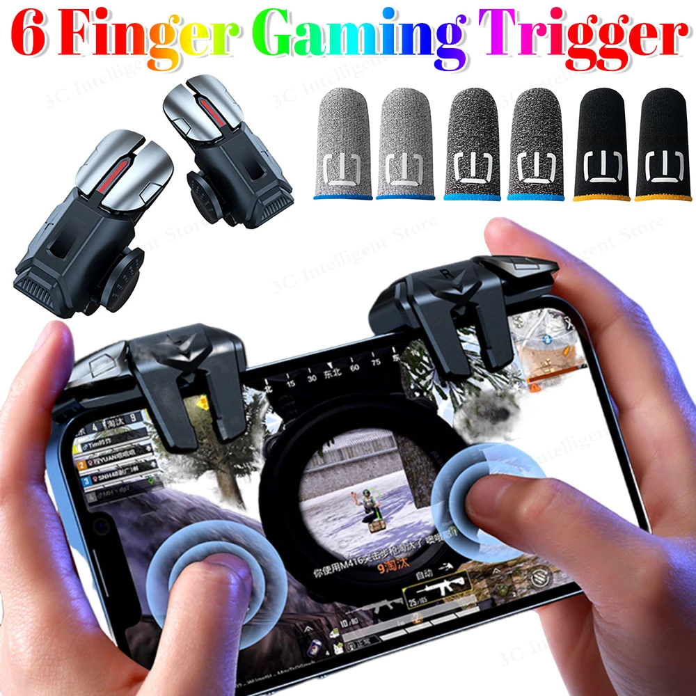 2pcs 1Pair 6 Finger Gaming Trigger for PUBG Mobile Game for Ios Android ...