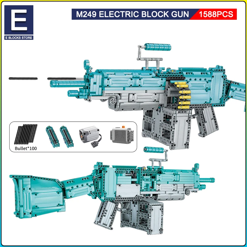 Military-Electric-M249-Machine-Gun-Assembled-Building-Blocks-Bricks ...