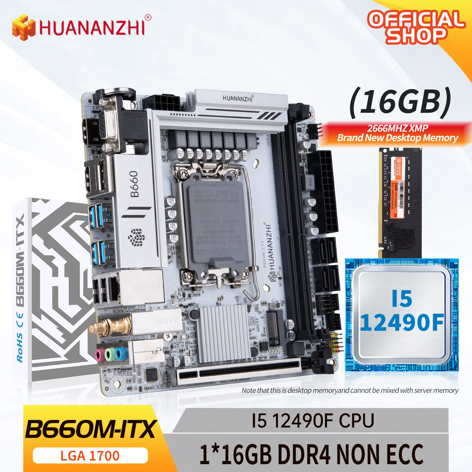 HUANANZHI-B660M ITX Motherboard, Intel Core i5 12490F, LGA 1700, 1x16G, DDR4, NÃO ECC Memory ...