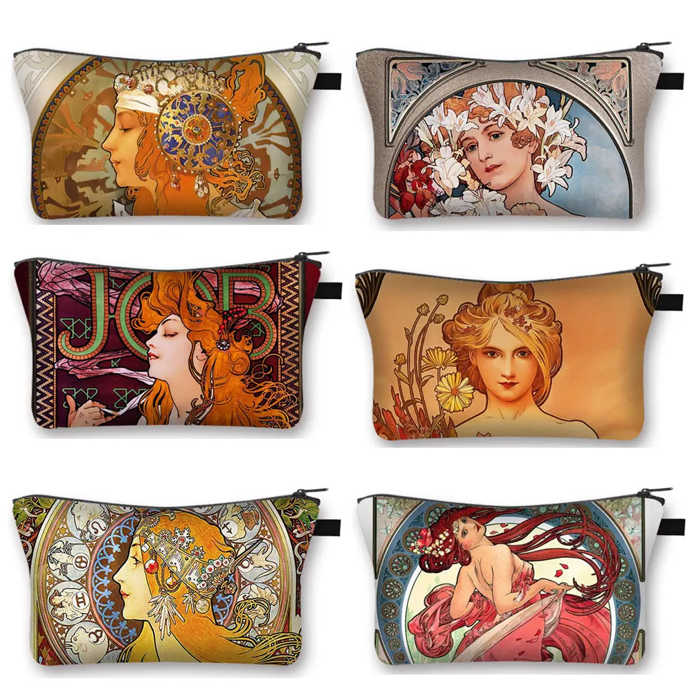 Oil Painting By Alphonse Mucha Cosmetic Case Women Beauty Makeup Bag ...