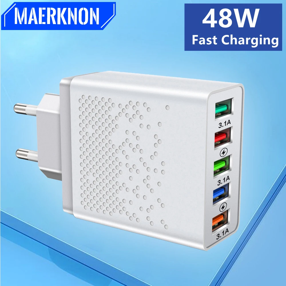 5 USB Charger Fast Charging Charger Mobile Phone Adapter For iPhone 14 13 Xiaomi Samsung Oneplus ...