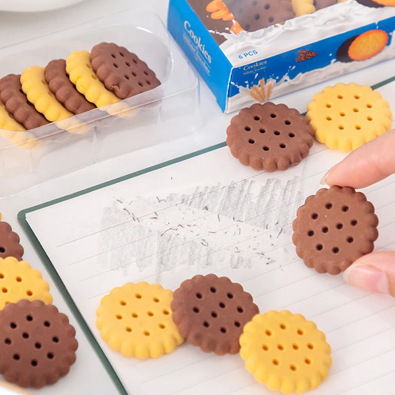 1 Boxes Stationery Cute Kawaii Creative Biscuit Eraser Cookie Rubber ...