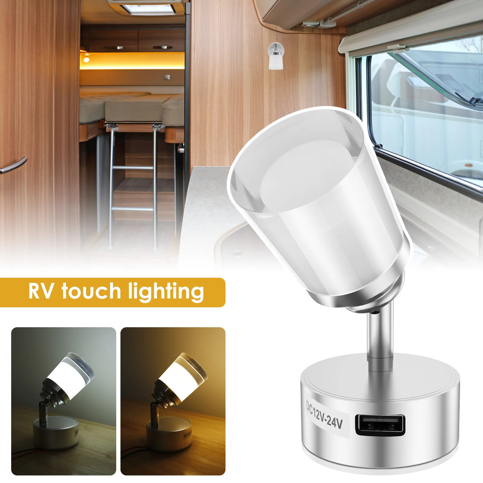 Car-LED-Light-DC12V-24V-RV-Reading-Light-Touch-Dimmer-Switch-360-Swivel ...