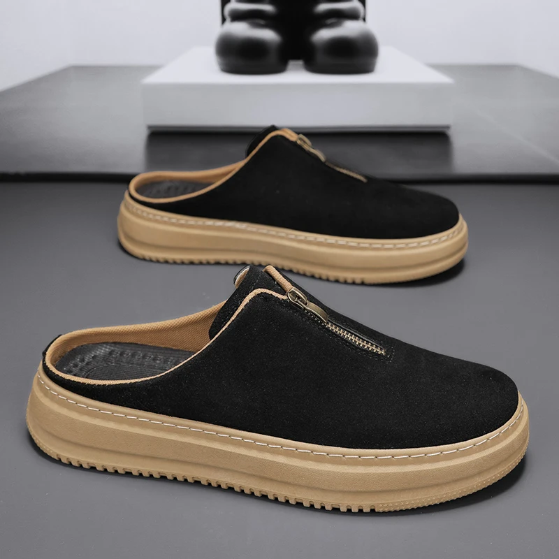 Platform Half Shoes For Men Mules Closed Toe Board Shoes Slides Slip On ...