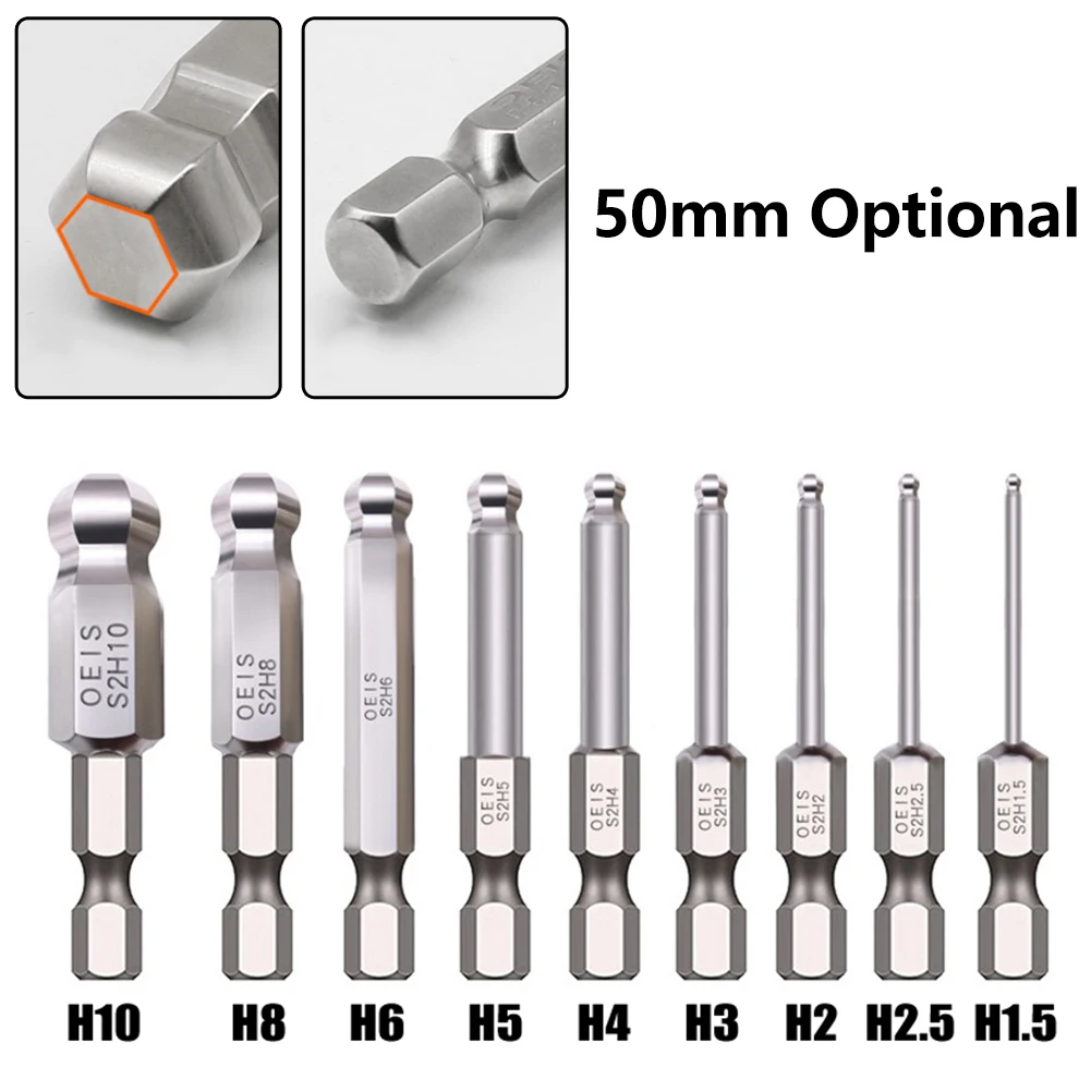 50mm Ball End Hex Screwdriver Bit Electroplating Long Magnetic Driver ...