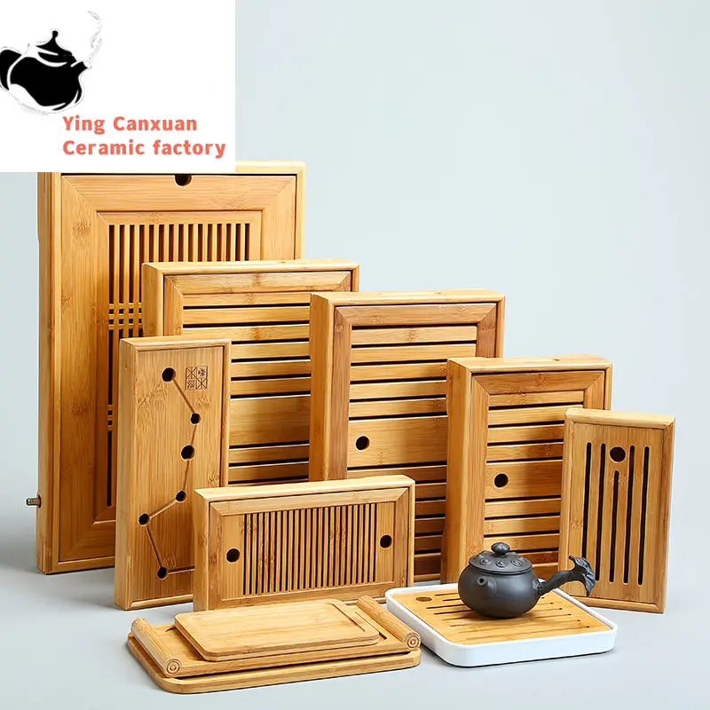 Boutique Rectangle Tea Tray Natural Bamboo Tray Drainage Water Storage ...