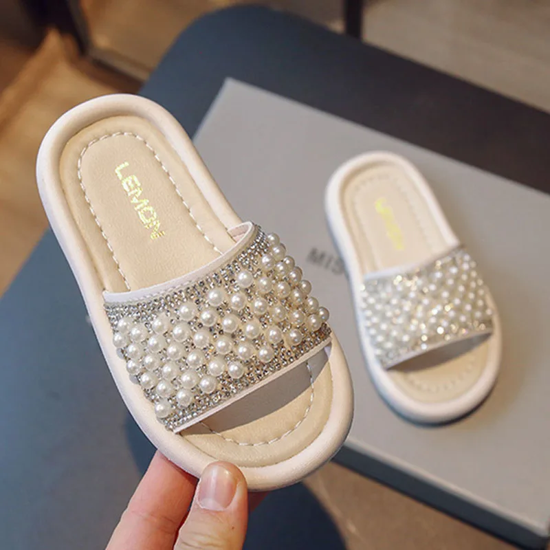 Kids Slippers for Girls Summer Beach fashion pearl Girl Shoes Non-Slip ...
