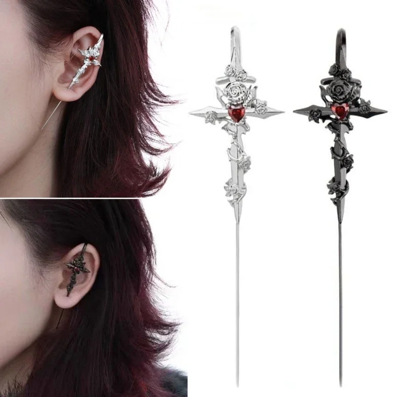 Unique Rose Heart Earrings Cool Ear Pin Stylish Studs Earrings ...