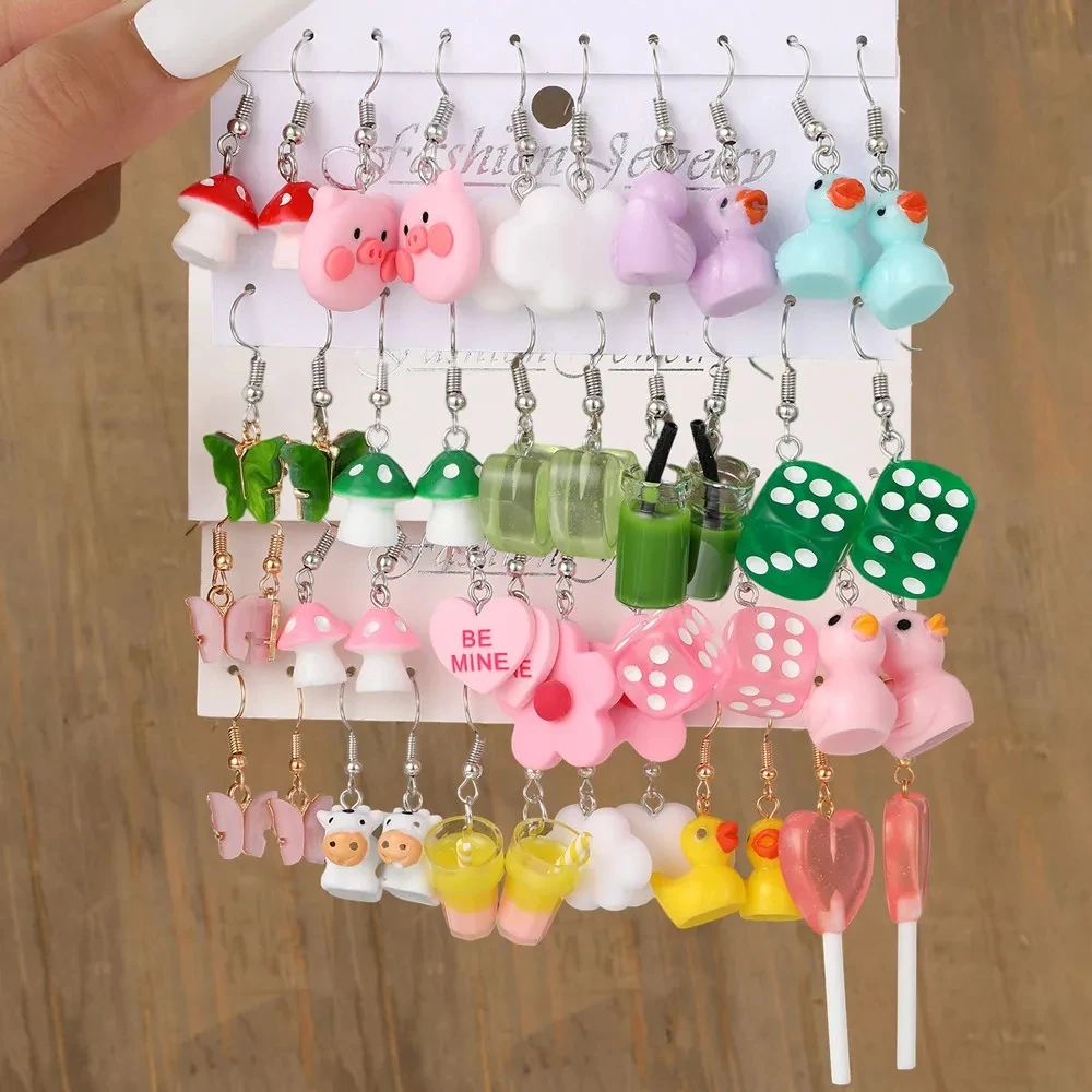 Colorful-Butterfly-Heart-Cartoon-Dangle-Earrings-Set-For-Women-Girl ...
