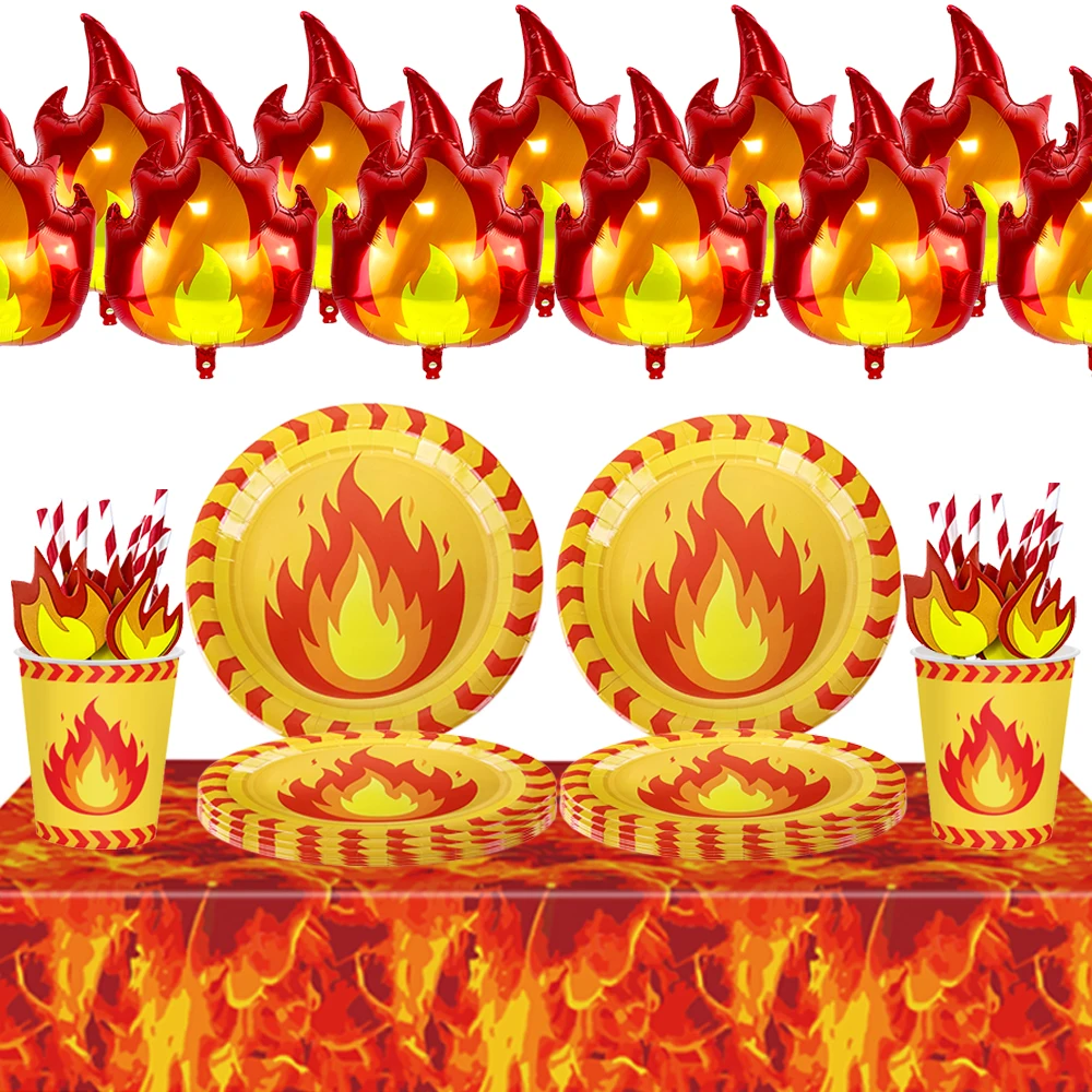 Fire Theme Disposable Tableware Paper Plates Cups Napkins Straws ...