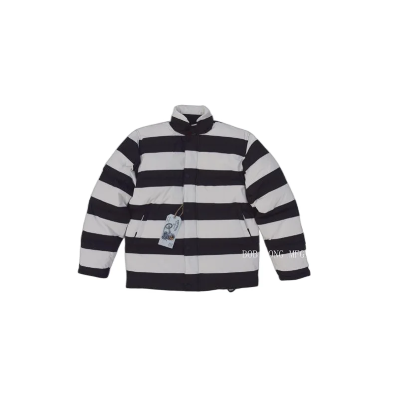 BOB DONG Vintage Black White Prison Stripe Down Jacket Winter Men Rider ...