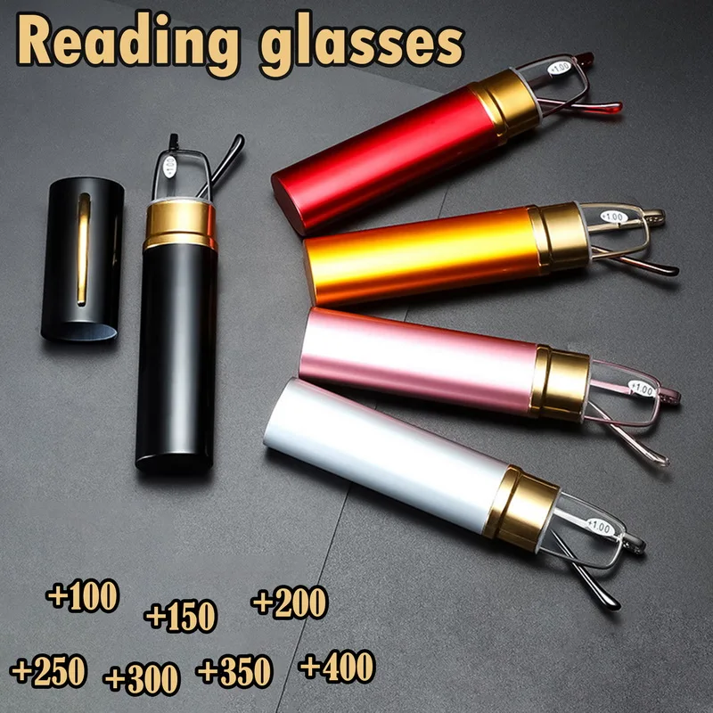 Portable-Elegant-Mini-Reading-Glasses-Metal-Frame-Pen-Box-Men-Women ...