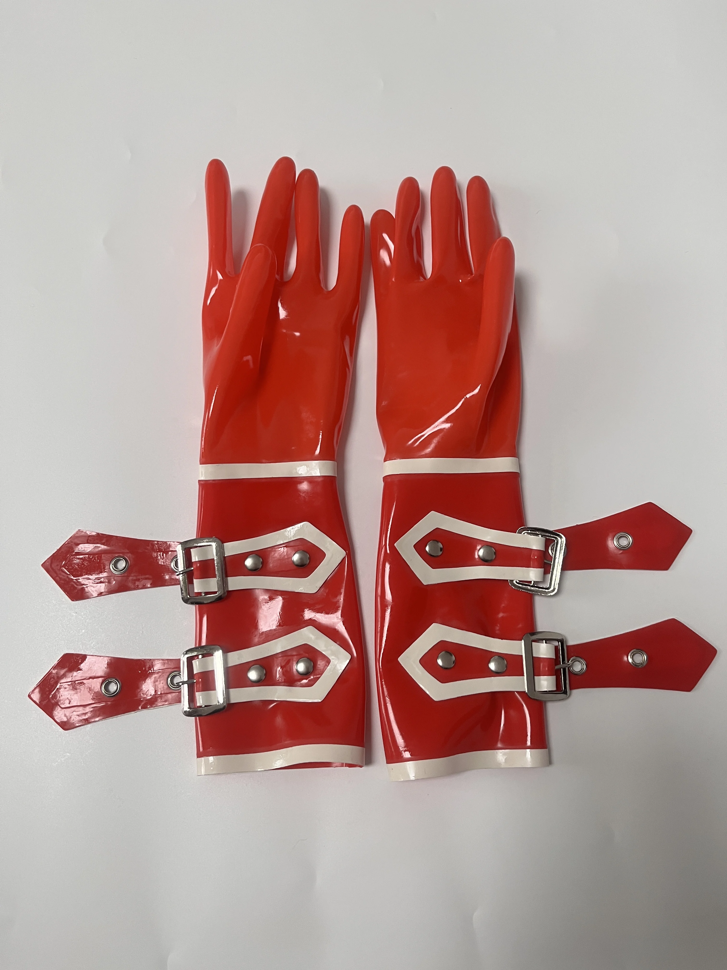 Sexy Fetish Black Latex Short Gloves With White Button Trim Custom Free