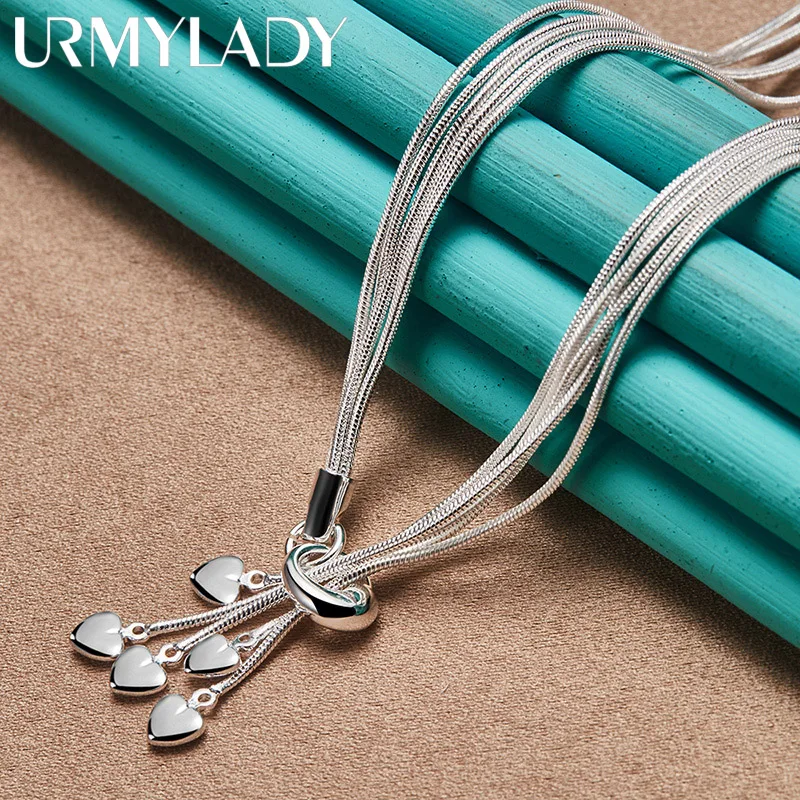 URMYLADY-925-Sterling-Silver-Five-Snake-Chain-Love-Heart-Necklace-For ...