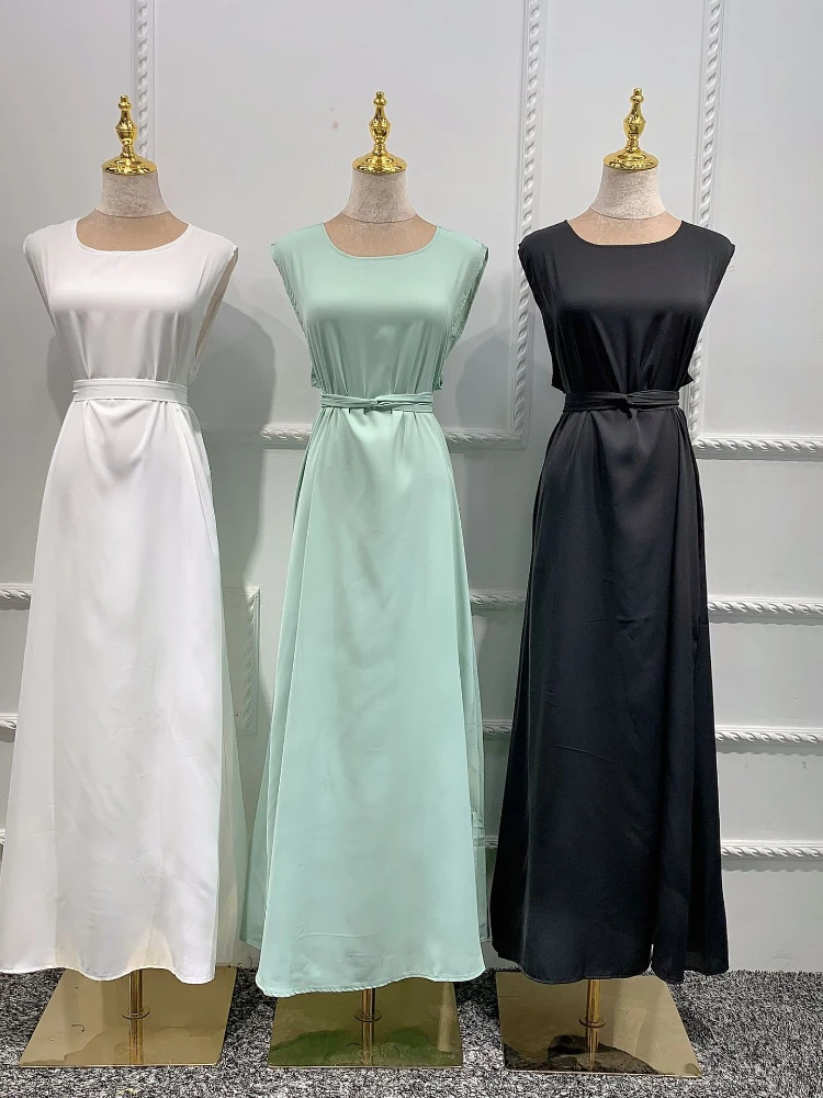 Eid Muslim Women Inner Dress Sleeveless Vest Bottom Under Dress Solid ...