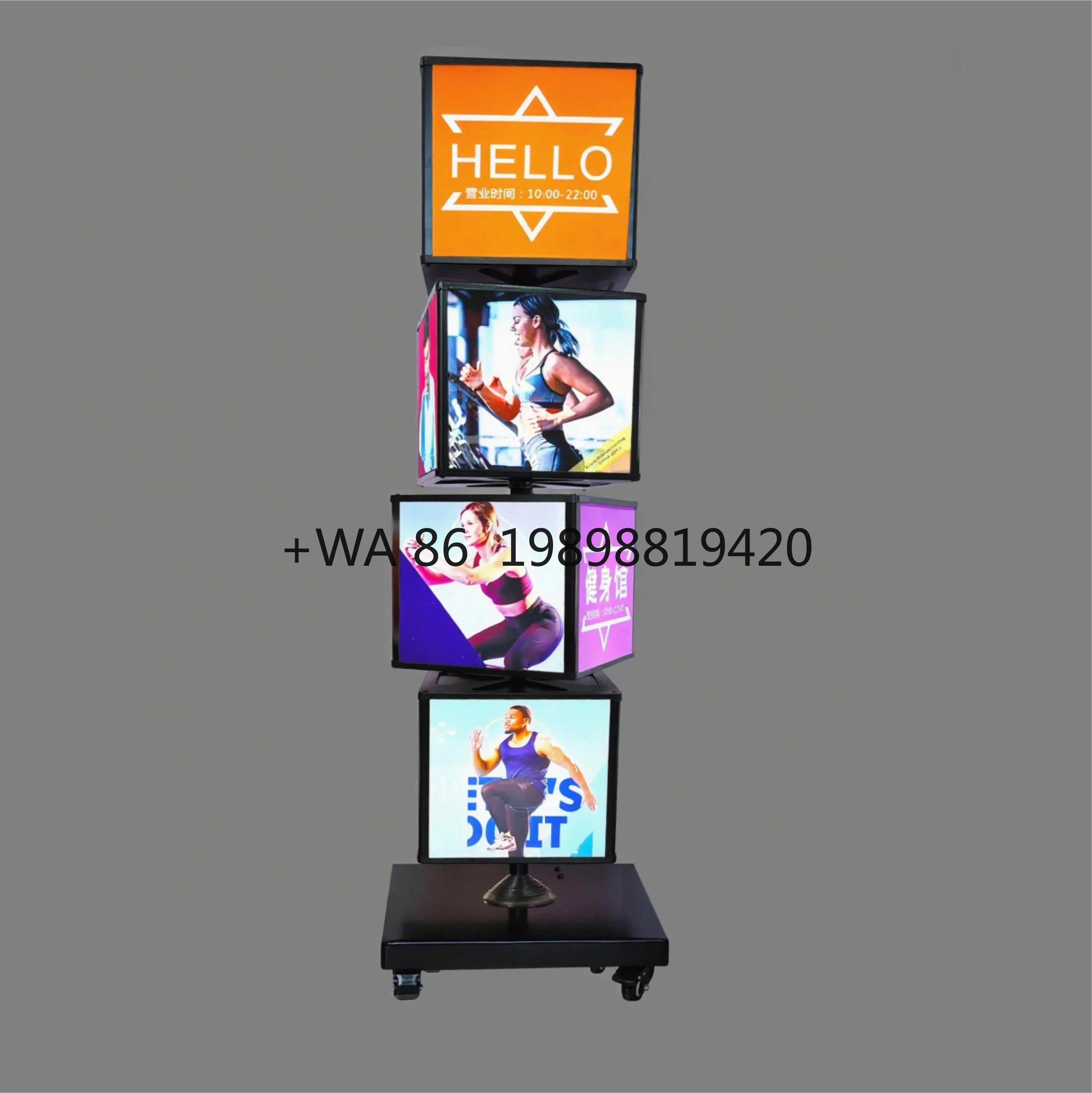 LED Advertising Menu Board, Floor Standing Cube, Four Sided Vertical ...