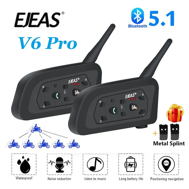 EJEAS V6 PRO Motocicleta Bluetooth Capacete Intercom Headset com 1200M BT Interphone ...