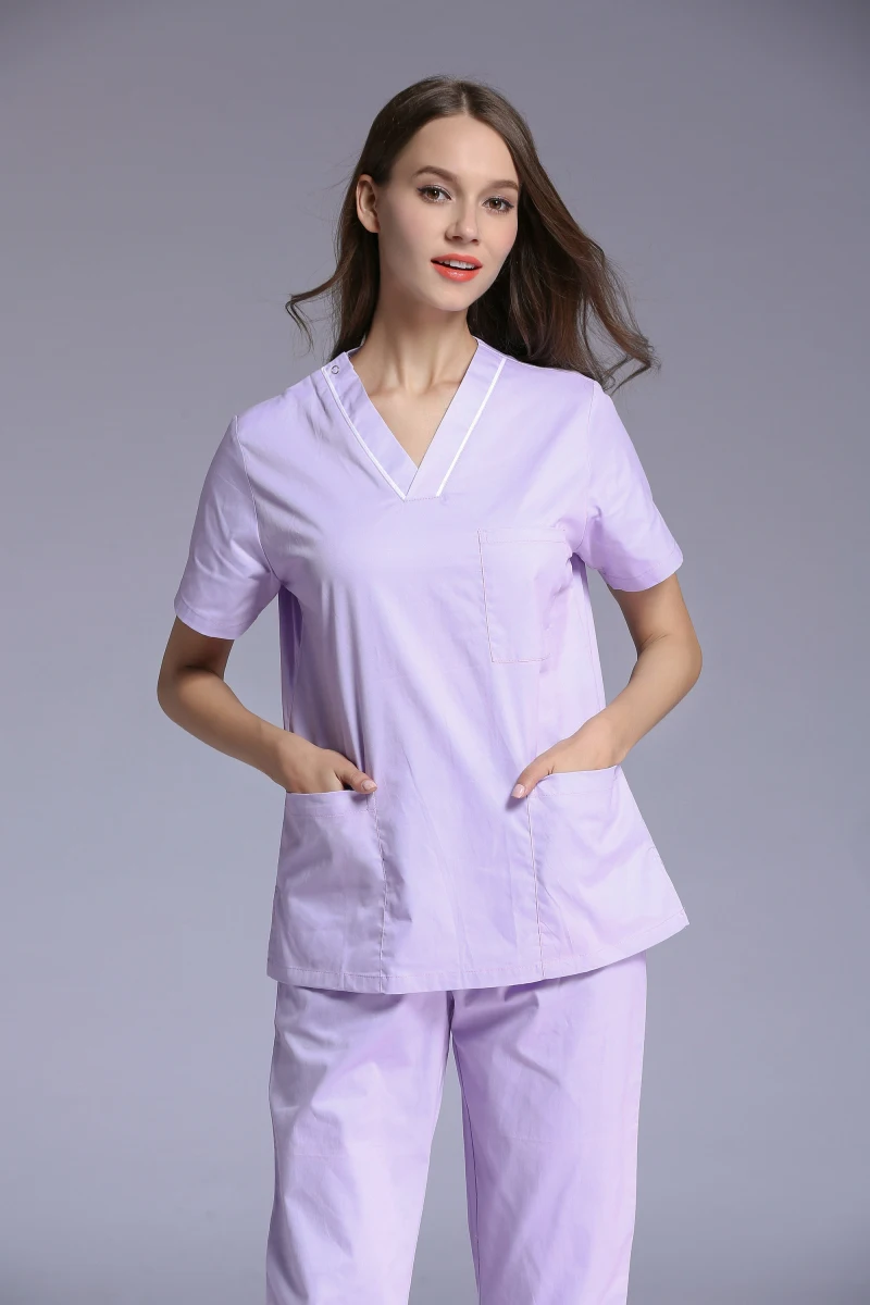 Women's 100% Cotton Short Sleeve Dental Clinic Medical Uniforms V Neck ...