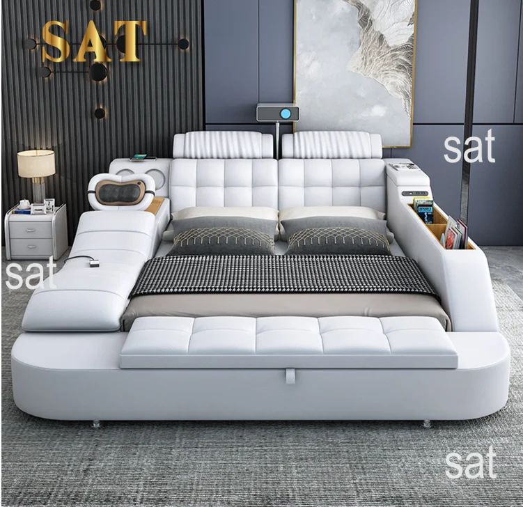 2023 Neu gestaltetes luxurioses Smart Bett aus Leder. Multifunktionsbett. King Size Bett mit Stauraum Massagemusik maBgeschneiderte Schlafzimmermobel AliExpress 15