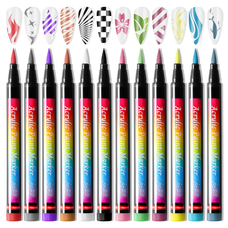 12pcs Nail Art Graffiti Pen Set Nail Markers Eco-friendly Waterproof ...