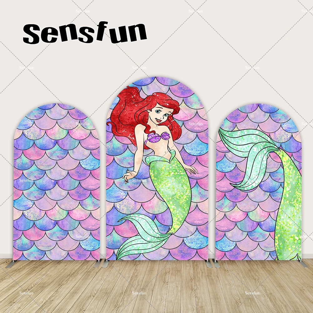 Little Mermaid Princess Ariel Arch Backdrop Cover Fish Scale Purple ...