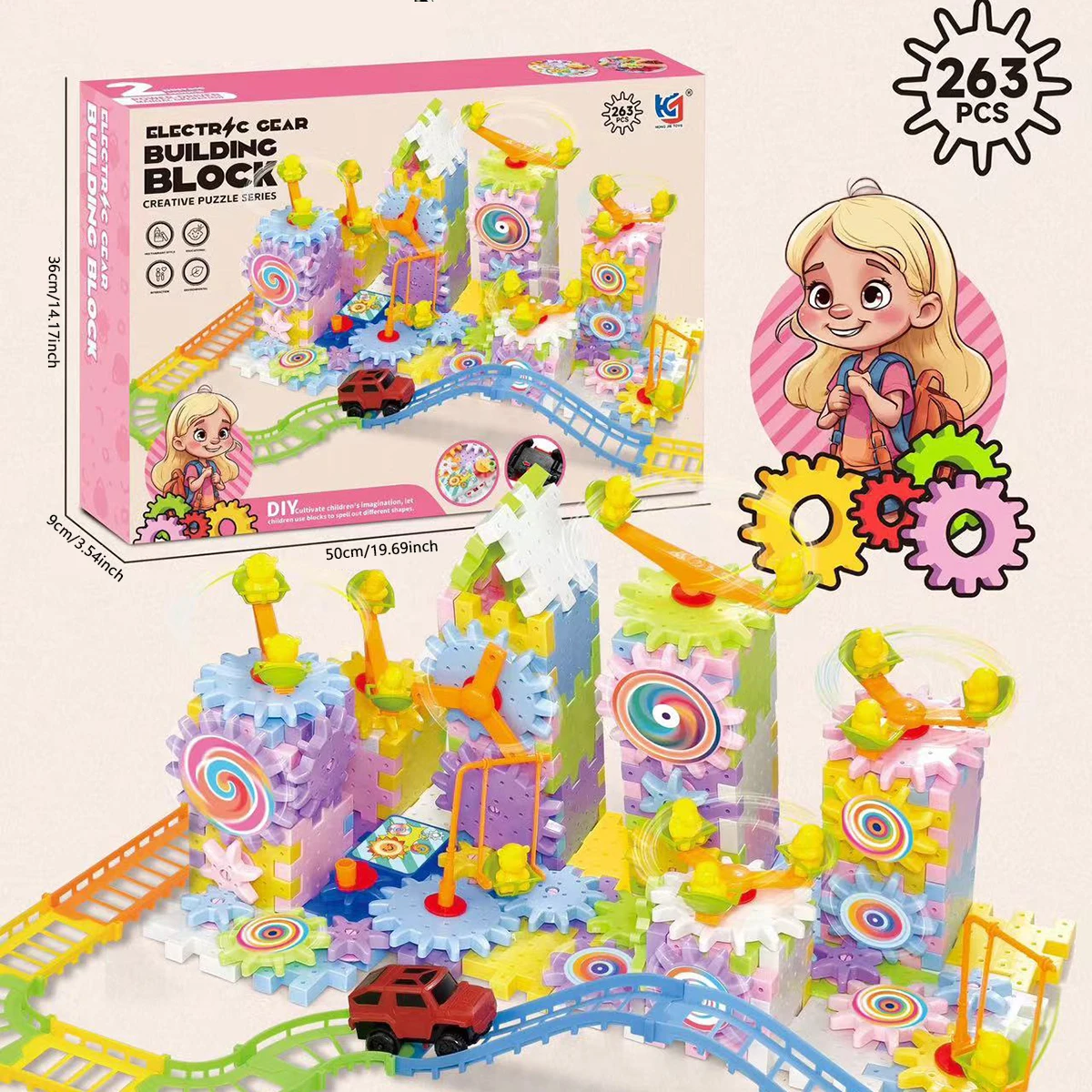 DIY Track Electric Gear Building Blocks Toy Set Interlocking Learning ...
