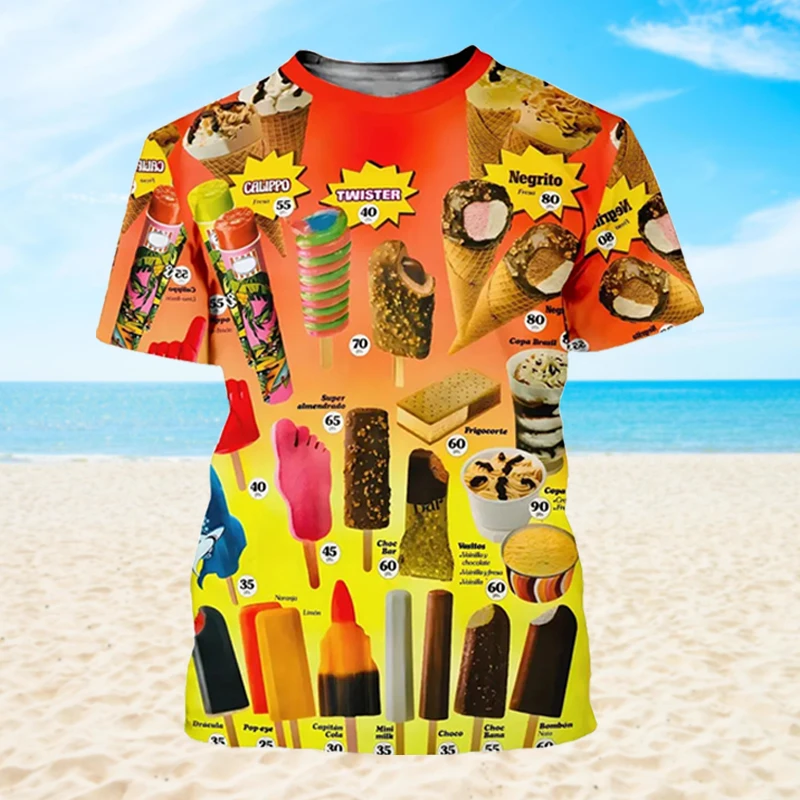 3D Printing Ice Cream Pattern Printed T-shirt Fashion Street Colorful ...