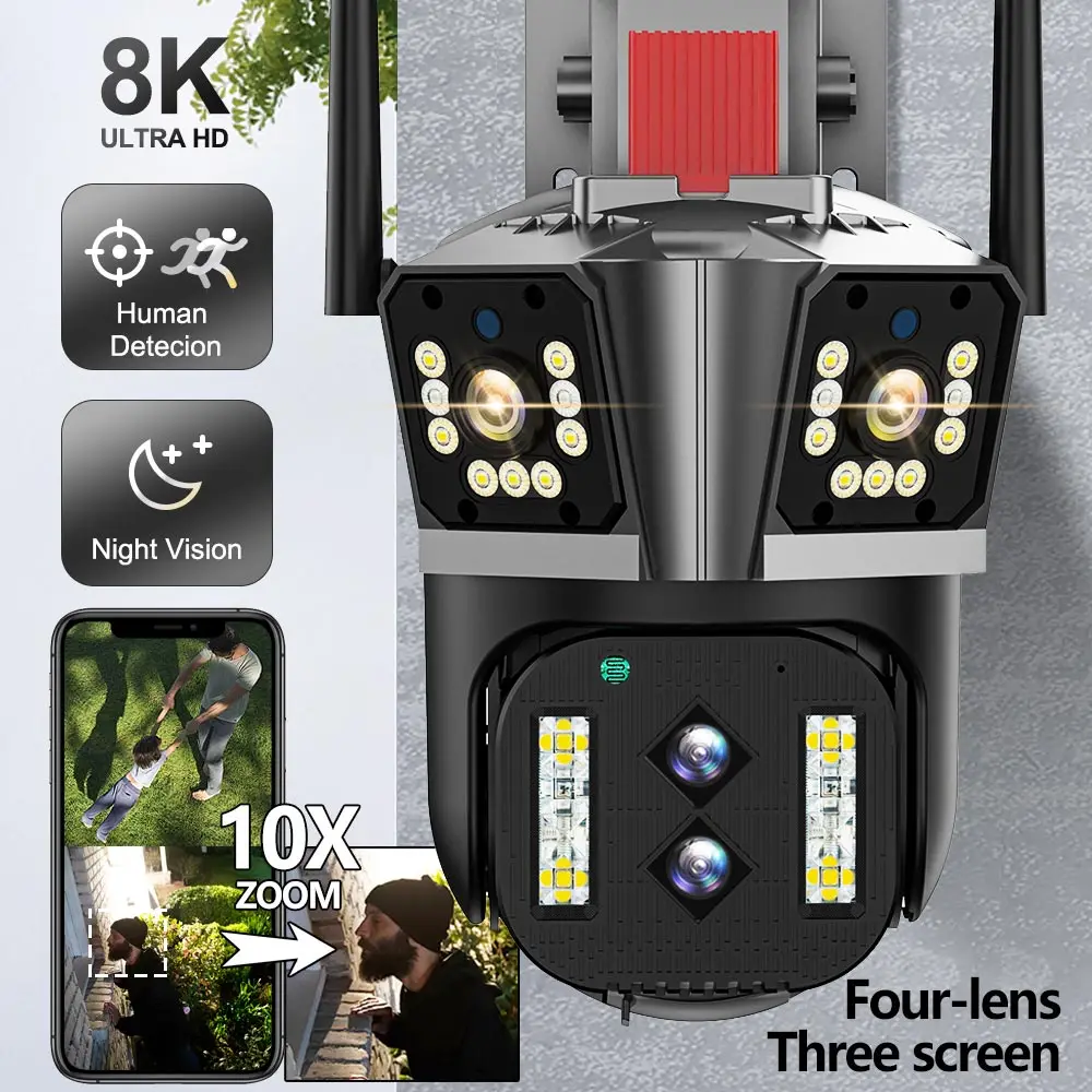 HD-8K-16MP-Wifi-Camera-Outdoor-10X-Zoom-Four-Lens-Three-Screen-Security ...