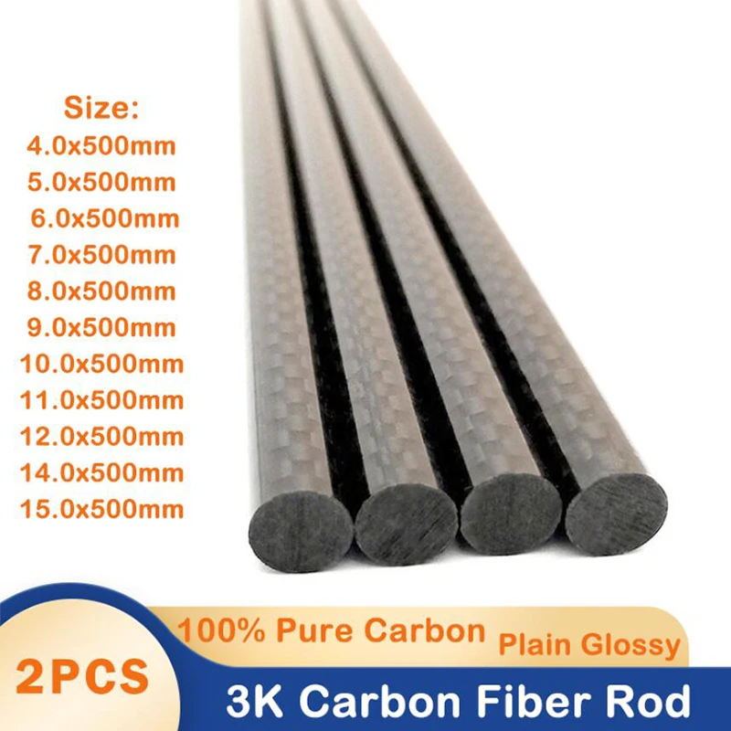 500mm Length 3K Carbon Fiber Rod OD4-15mm Solid Pure Carbon Plain ...