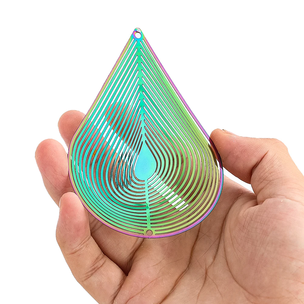 Water Drop Wind Spinner Pendant Stainless Steel 3D Rotating Catcher ...