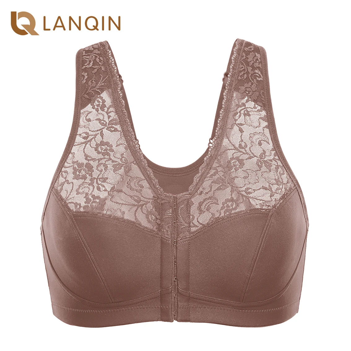 Women-s-Floral-Lace-Plus-Size-Front-Closure-Bra-Full-Coverage-Wire-Free ...