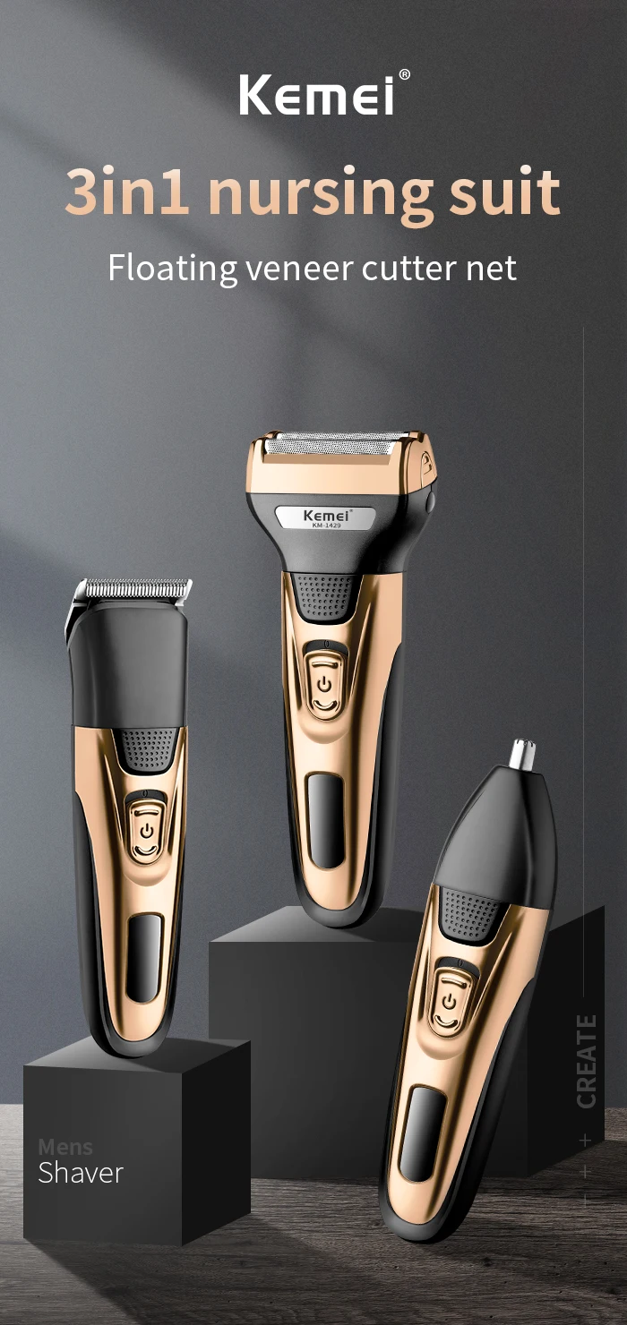 Kemei KM-1429 3 In 1 Electric Beard Shaver Professional Nose Trimmer ...